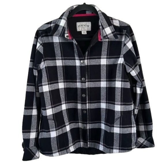 Orvis | Jackets & Coats | Orvis Womens Button Shacket Plaid Black White ...
